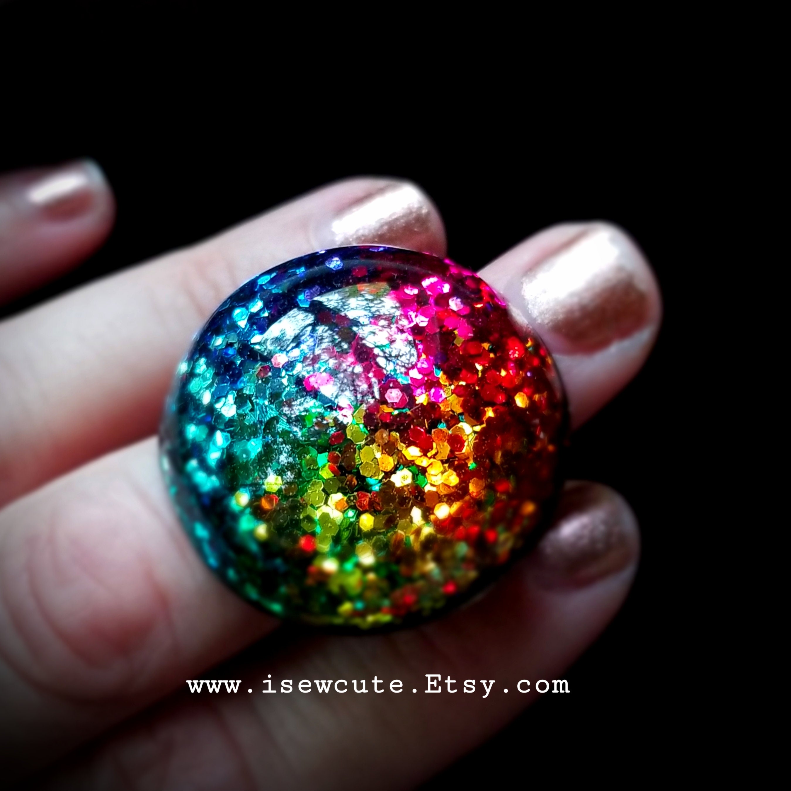 Rainbow Sparkle Gradient Ring Huge Colorful Rainbow Resin - Etsy