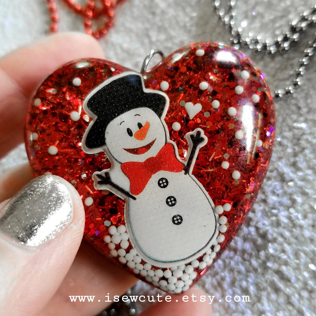 One of a Kind Snowman Jewelry, Happy Snowman Necklace, Red Heart ...