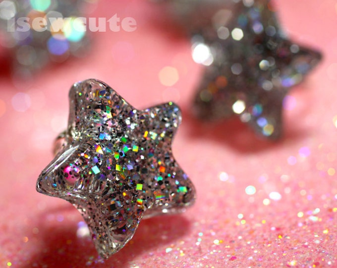 Galaxy Ring Silver Star Glitter Star Resin Ring Catch a - Etsy