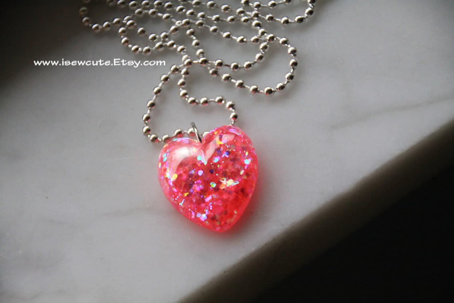 Pink Love Heart Necklace for Little Girls 5 & Up Resin Heart | Etsy