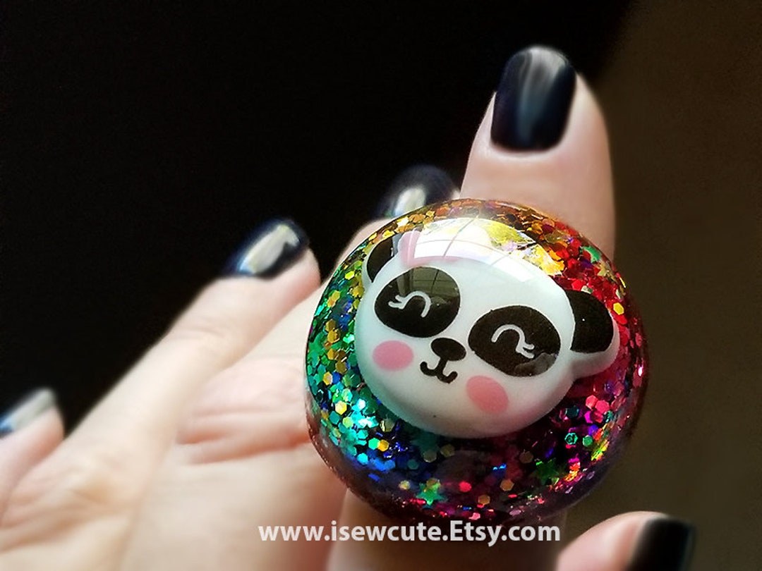Giant Panda Ring, Unique Panda Rainbow Resin Ring, Chunky Resin Ring ...