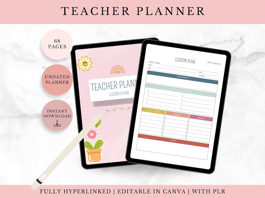 Digital Teacher Planner: Weekly Lesson Plans, Canva Template (PLR) - Etsy