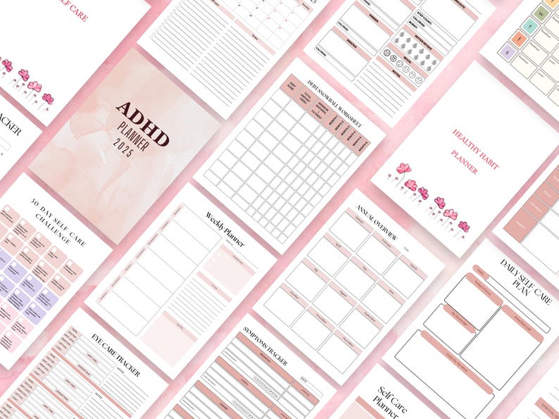 ADHD Digital Planner PLR, 2025 Printable Diary, Mental Health Journal ...