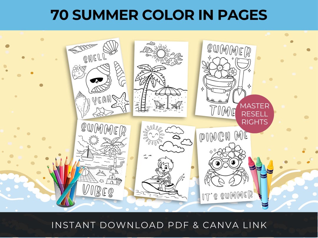 70 Summer Vibes Coloring Pages for Kids, Fun Printable Coloring Sheets ...