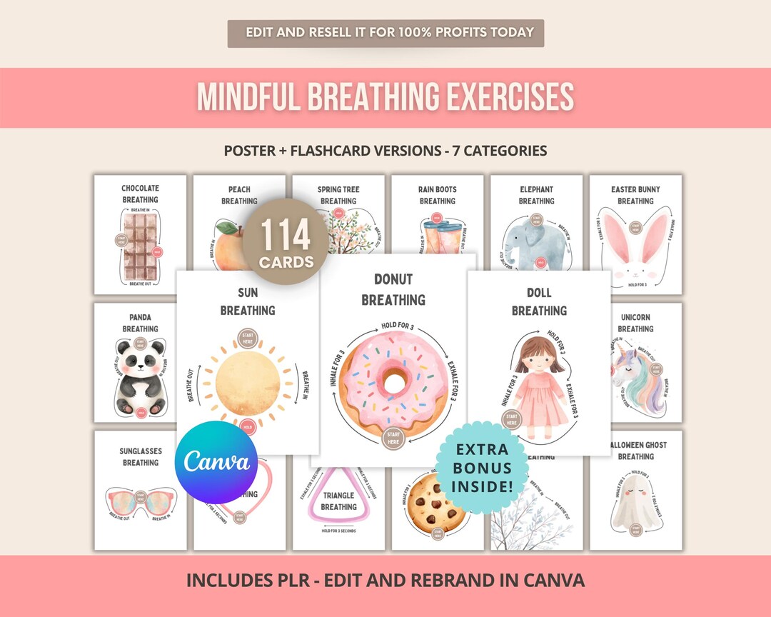 Mindful Breathing Cards for Kids Printable With PLR | Calm Down ...