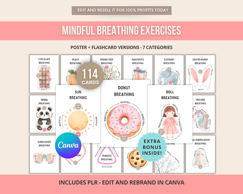 Mindful Breathing Cards for Kids Printable With PLR | Calm Down ...