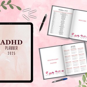 ADHD Digital Planner PLR, 2025 Printable Diary, Mental Health Journal ...