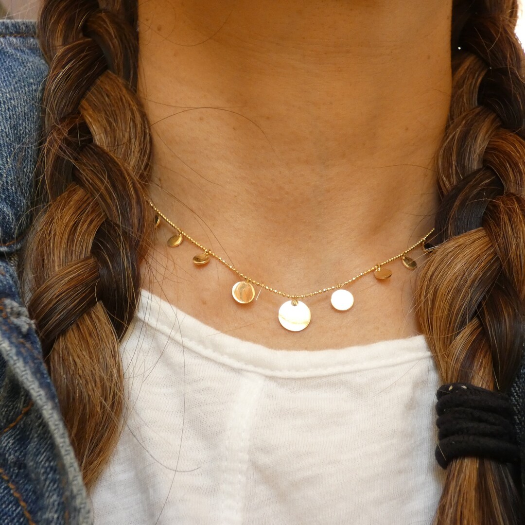 Mini Disc Dangle Necklace, Gold Disc Necklace, Mini Coin Necklace ...