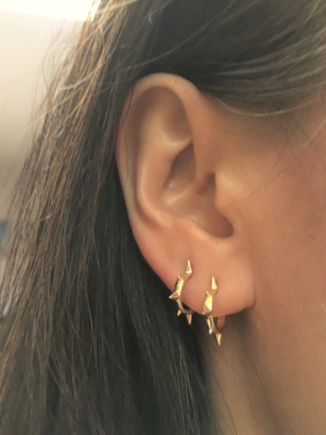Spike Hoops, Spike Huggies, Spike Earrings, Mini Hoops, Small Hoops, Small Huggie, Minimalist ...