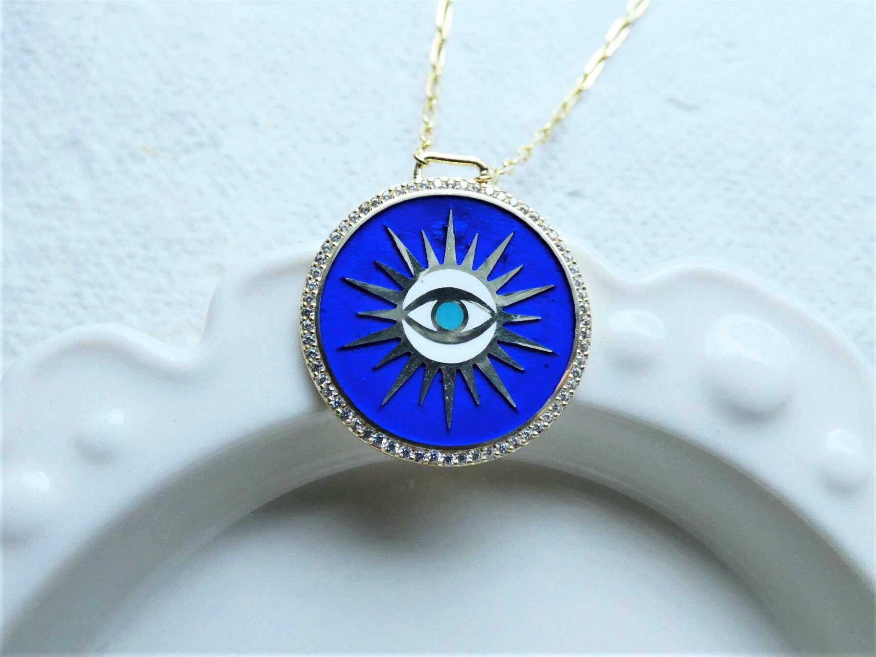 Evil Eye Necklace Evil Eye Sun Necklace Sunburst Necklace | Etsy