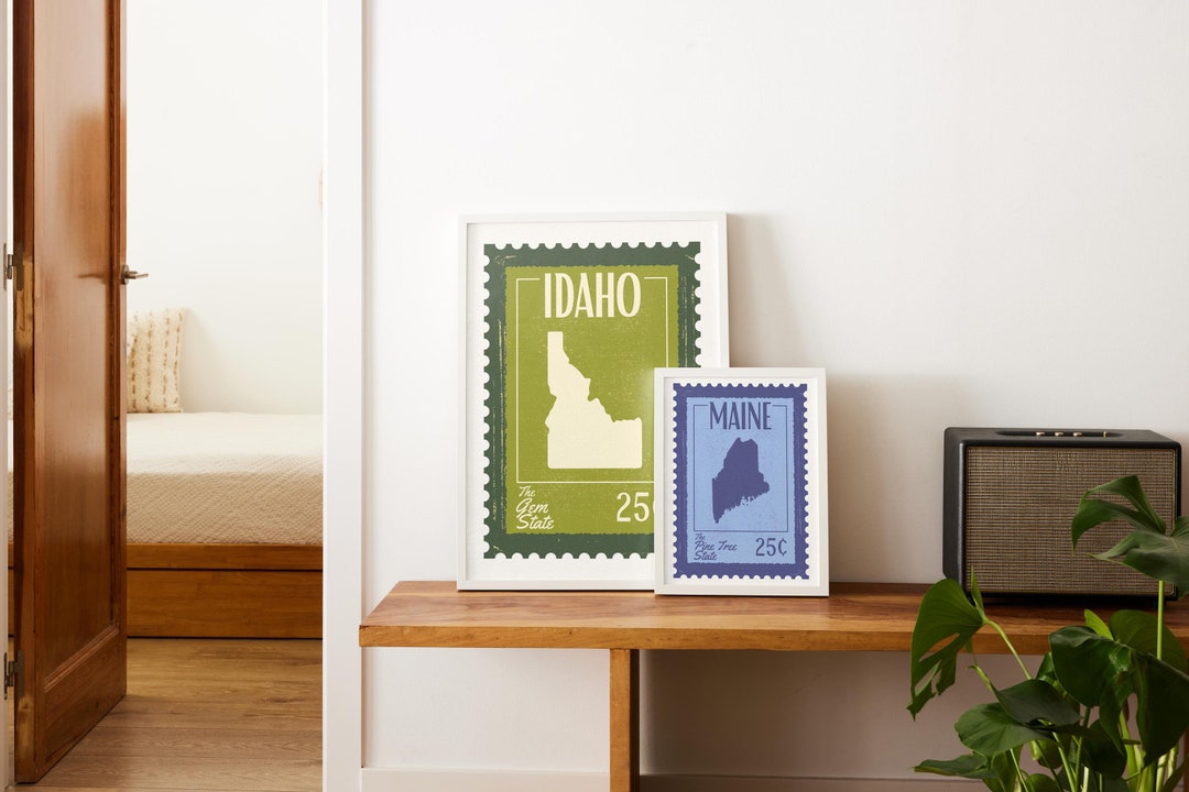 US State Stamp, Vintage Stamp Wall Art, Digital Download, Colorful ...