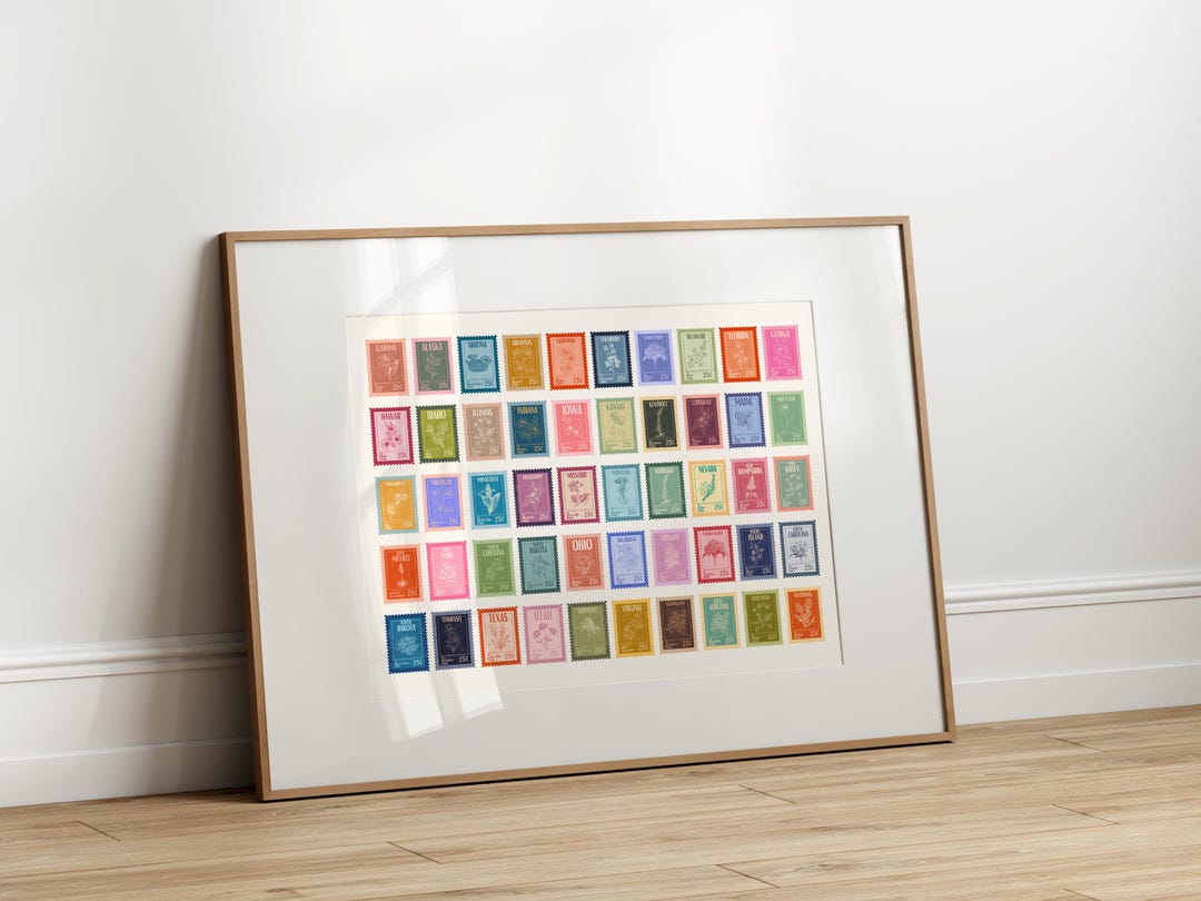US State Flower, Vintage Stamp Wall Art, Floral Art Decor, Botanical ...