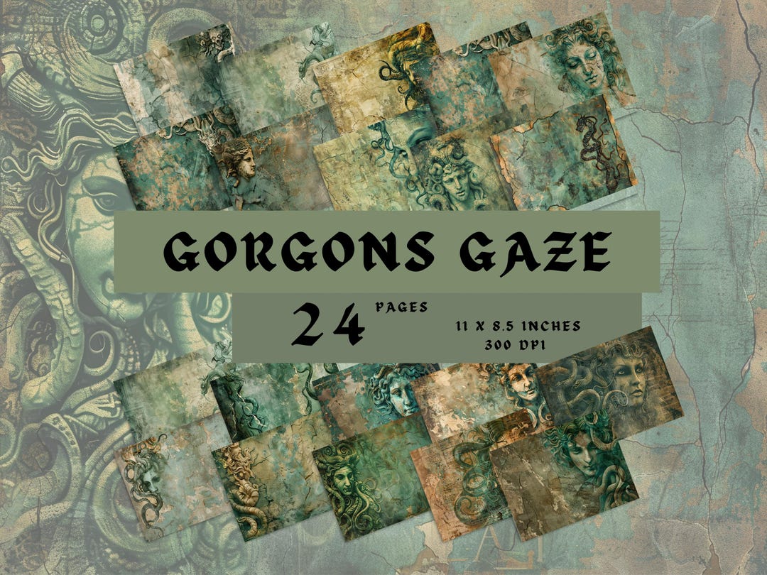 Gorgons Gaze Junk Journal Digital Papers, 11x8.5 Inch, Emerald Obsidian ...