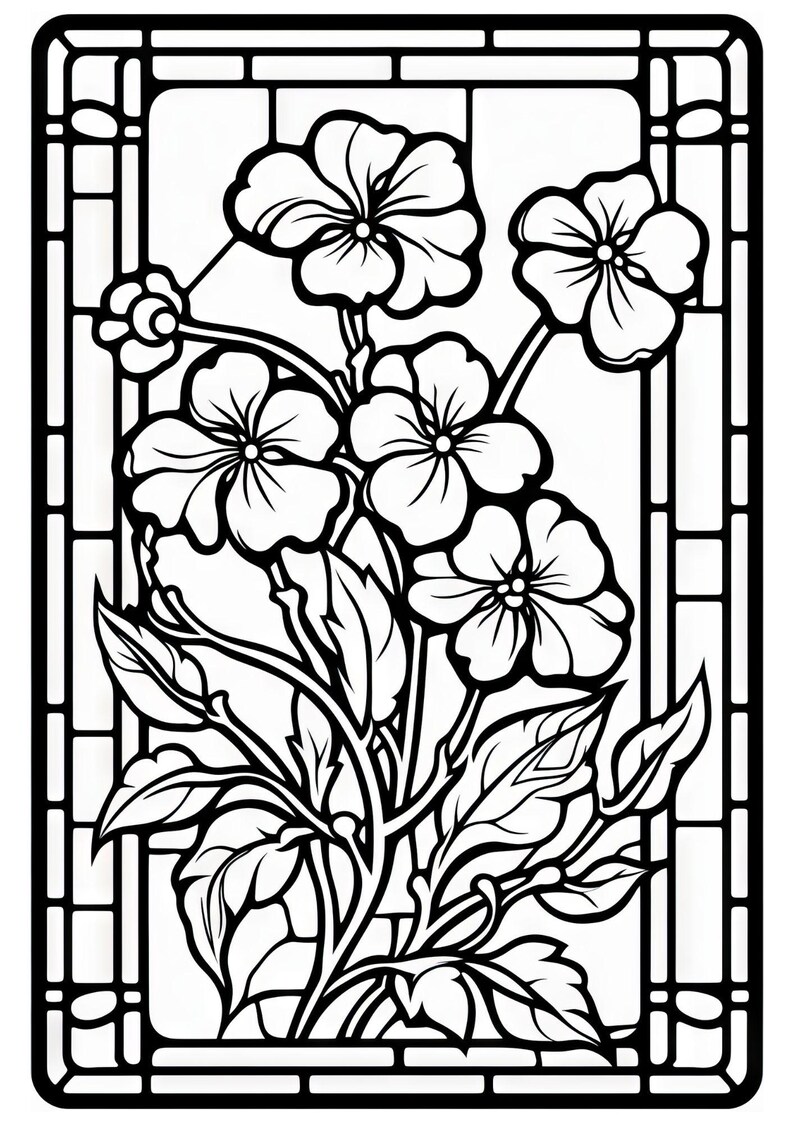 Stained Glass Flower Coloring Pages | A4 Printable Art (digital ...