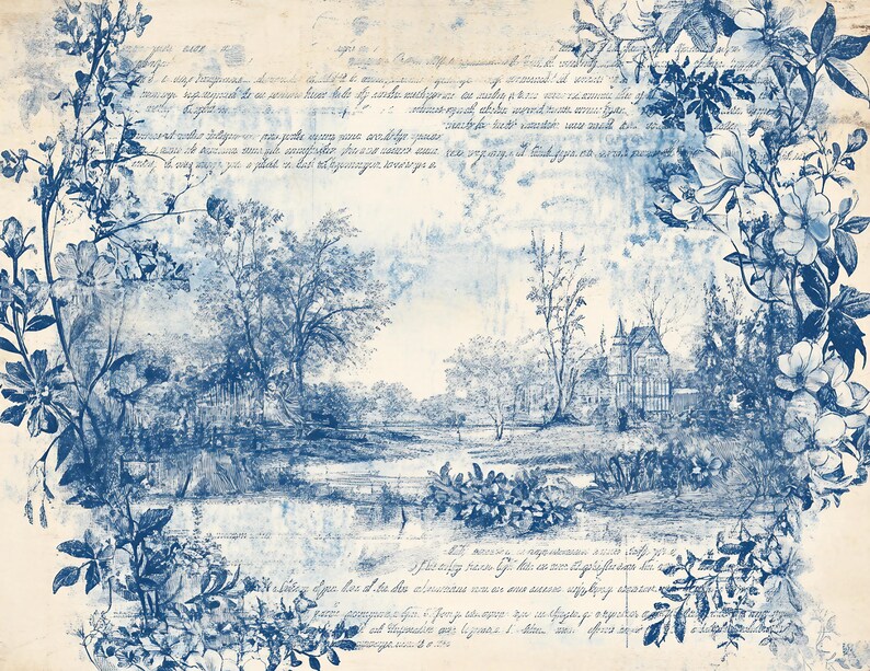 Blue Toile Scrapbook Paper: Vintage Floral Backgrounds (digital ...