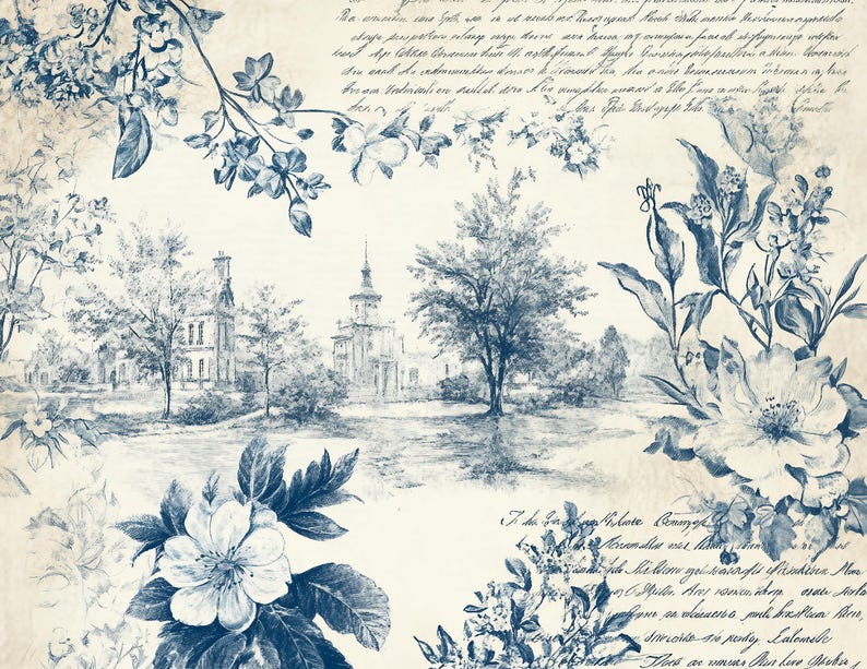 Blue Toile Scrapbook Paper: Vintage Floral Backgrounds (digital ...