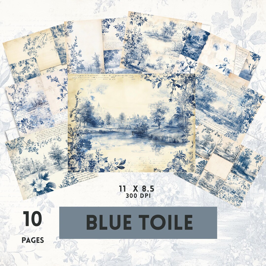 Blue Toile Scrapbook Paper: Vintage Floral Backgrounds (digital ...
