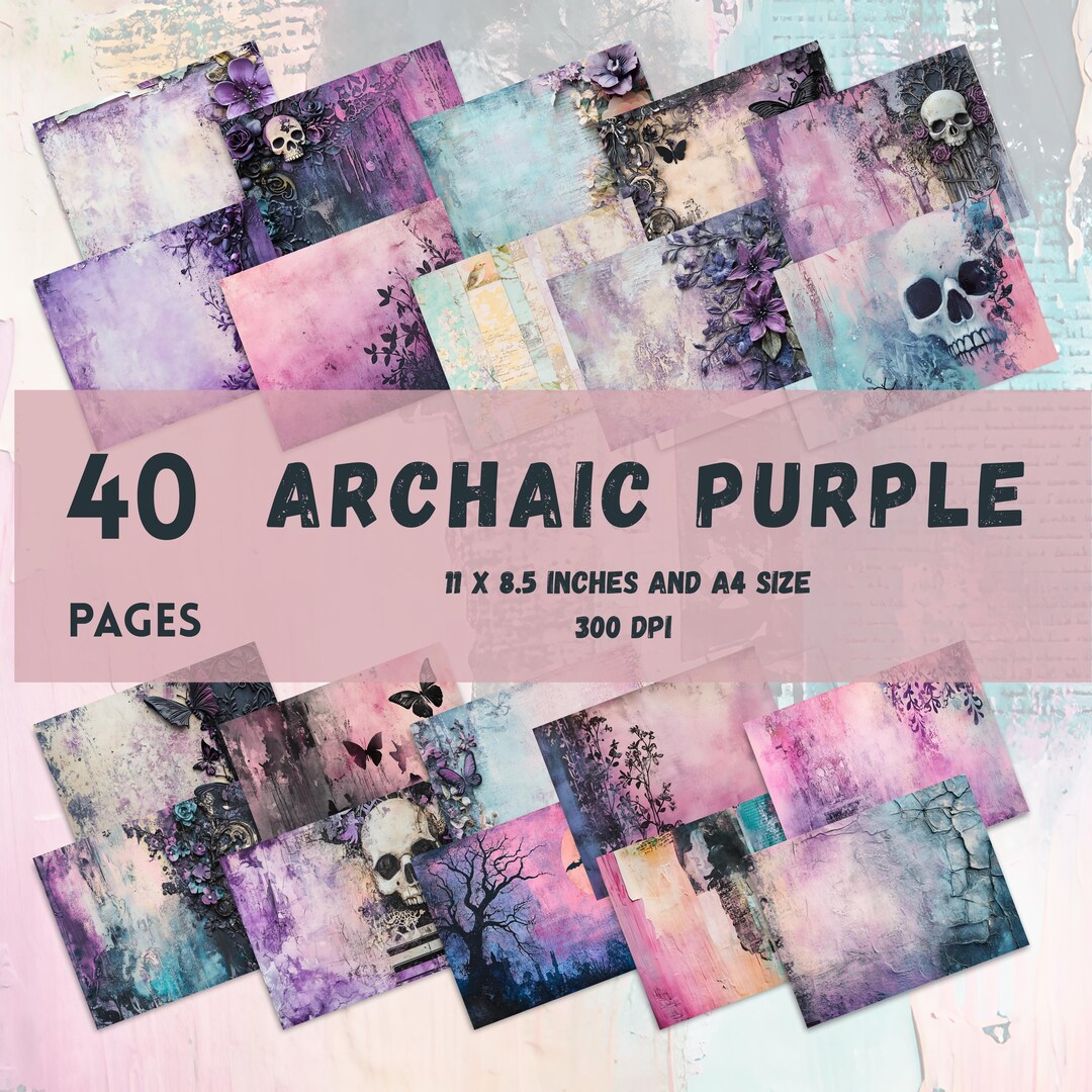 Junk Journal Victorian Gothic, Archaic Purple Printable Papers, Vintage ...