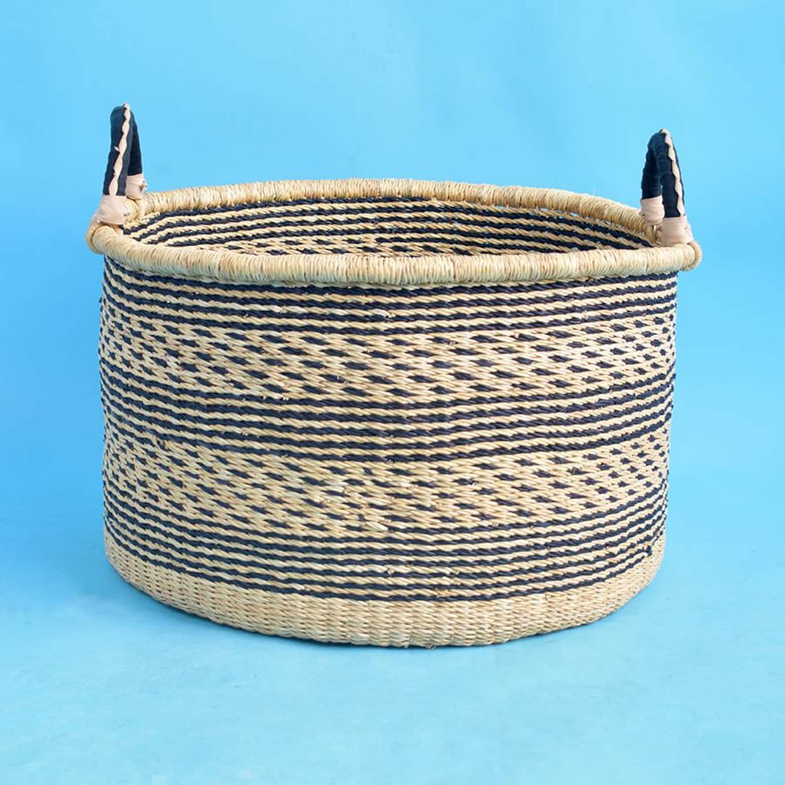 Clothes Storage Basket| Short Laundry Basket With Hadles| Bolga Woven ...