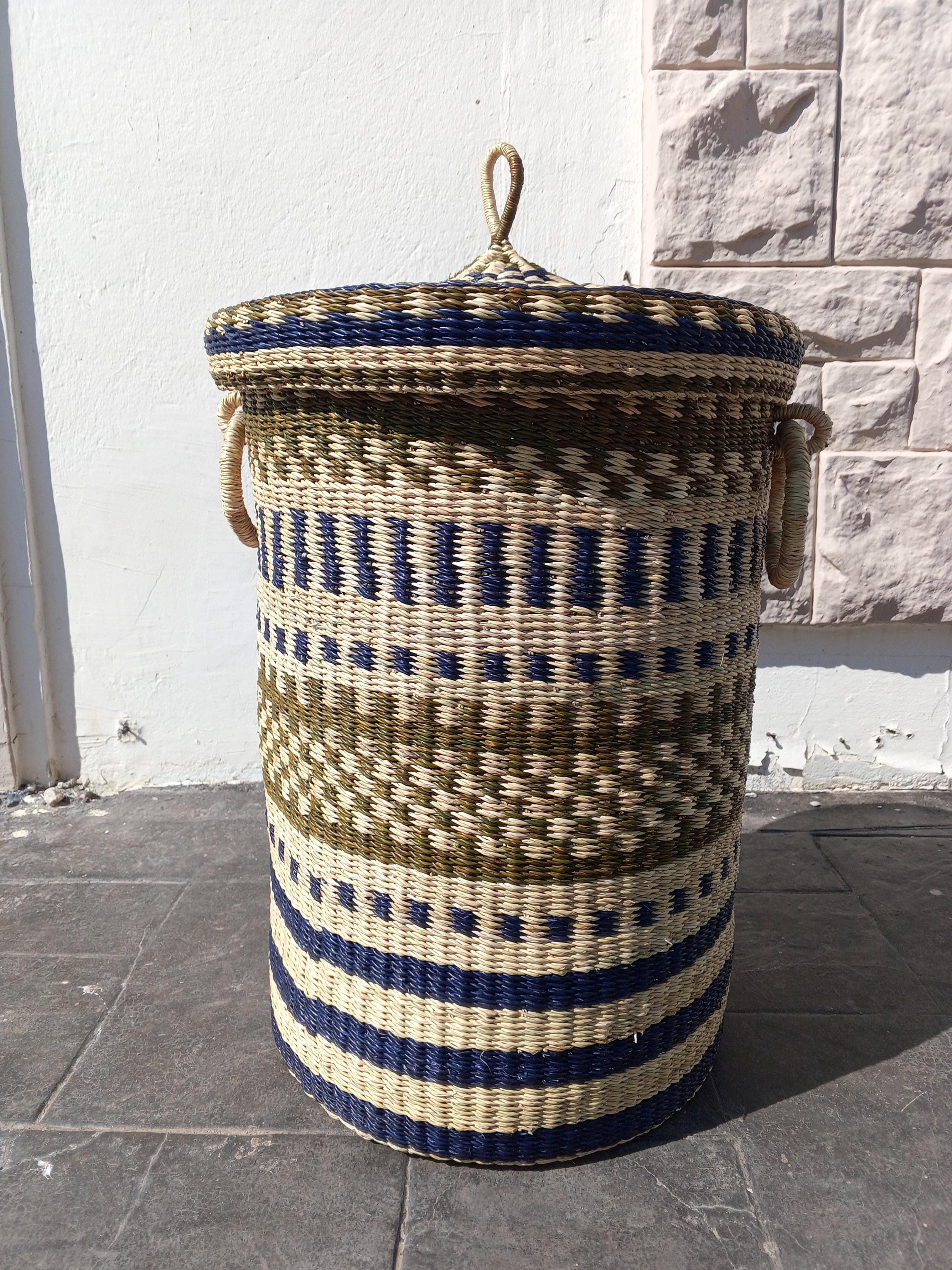 Straw Hamper With Lid Bolga Woven Tub Handwoven Laundry Basket With Lid ...
