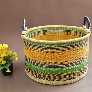 Straw Tub Basket With Handles| Laundry Basket| Clothes Storage Basket ...