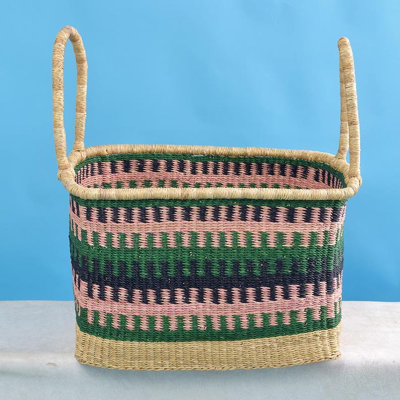 Rectangular Elephant Grass Laundry Basket| African Bolga Wardrope ...