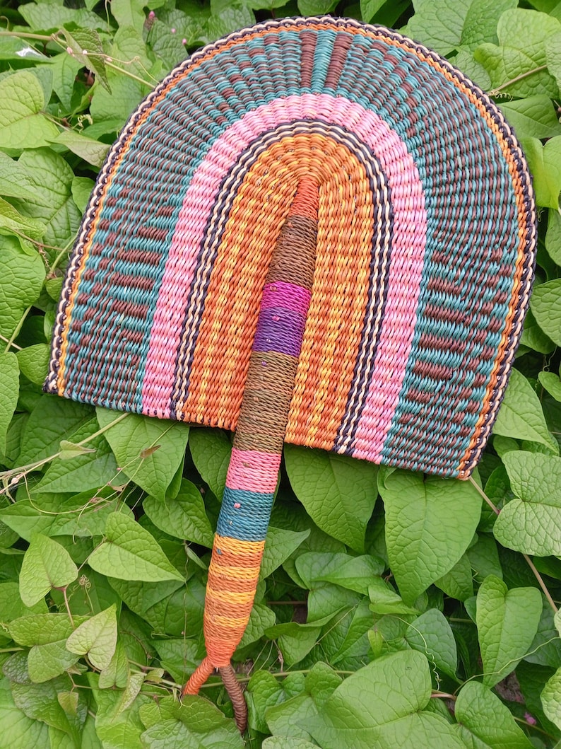 Handwoven Hand Fan Wall Mount Decor Fans Colorful Wicker Hand Fan Woven ...