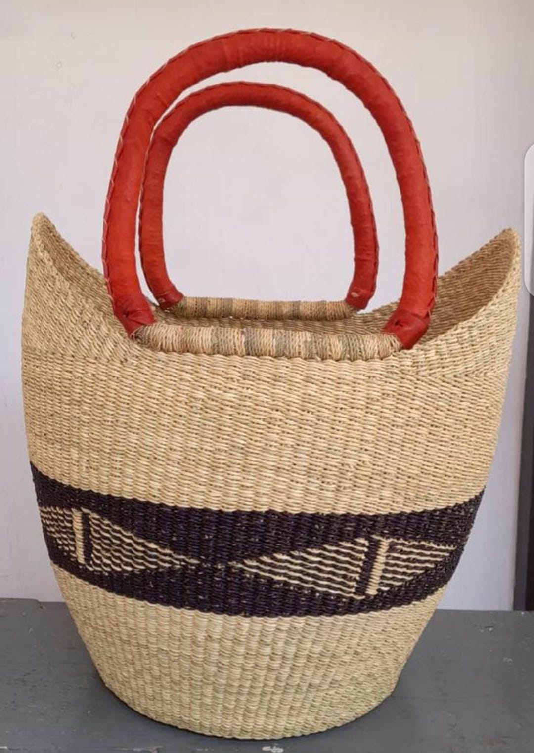 Straw Shopping Basket| Mini Groceries Basket| Bolga U-shopper Basket ...