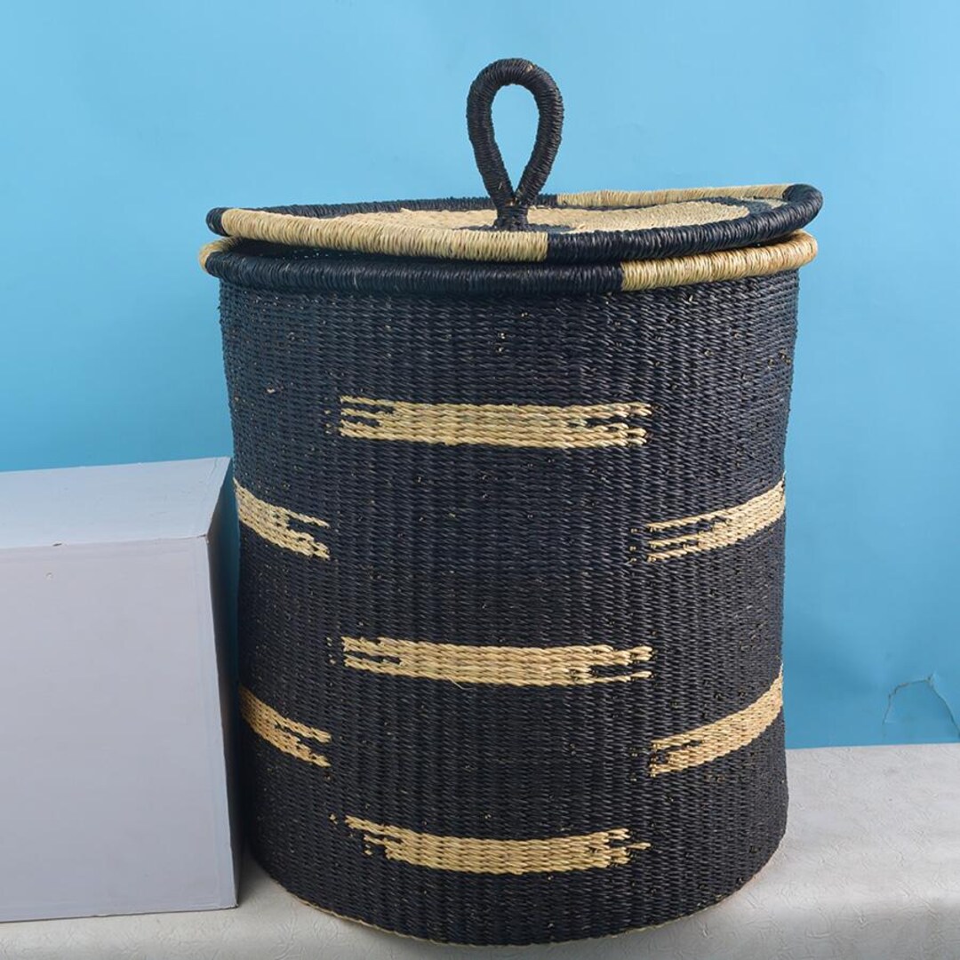Straw Woven Large Tub| Handwoven Laundry Basket With Lid| Straw Cloth ...