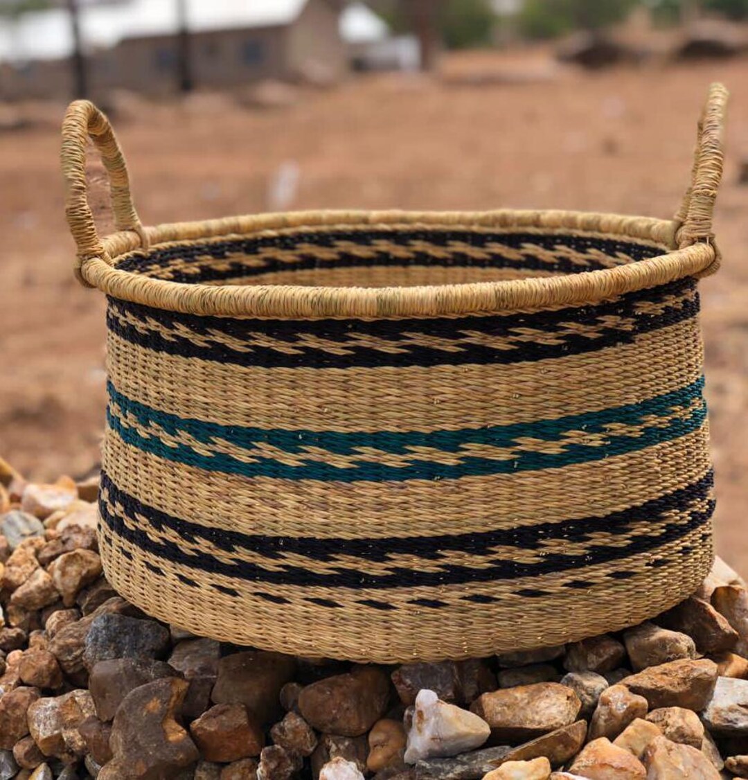 Handwoven Stack Basket Straw Storage Basket With Handles Short Straw ...
