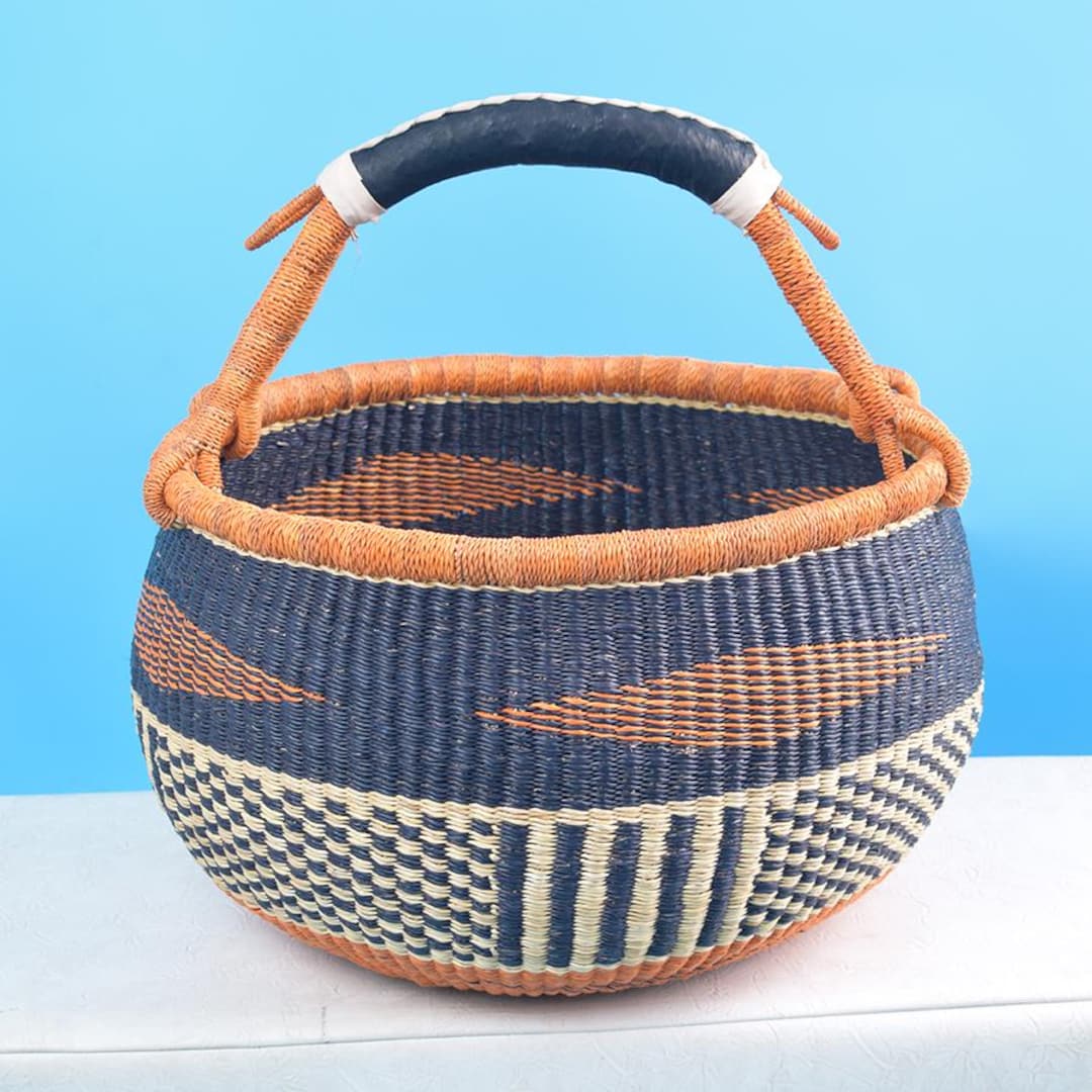 Handwoven Camping Basket| Bolga Round Wicker Hamper| Farmer Market ...