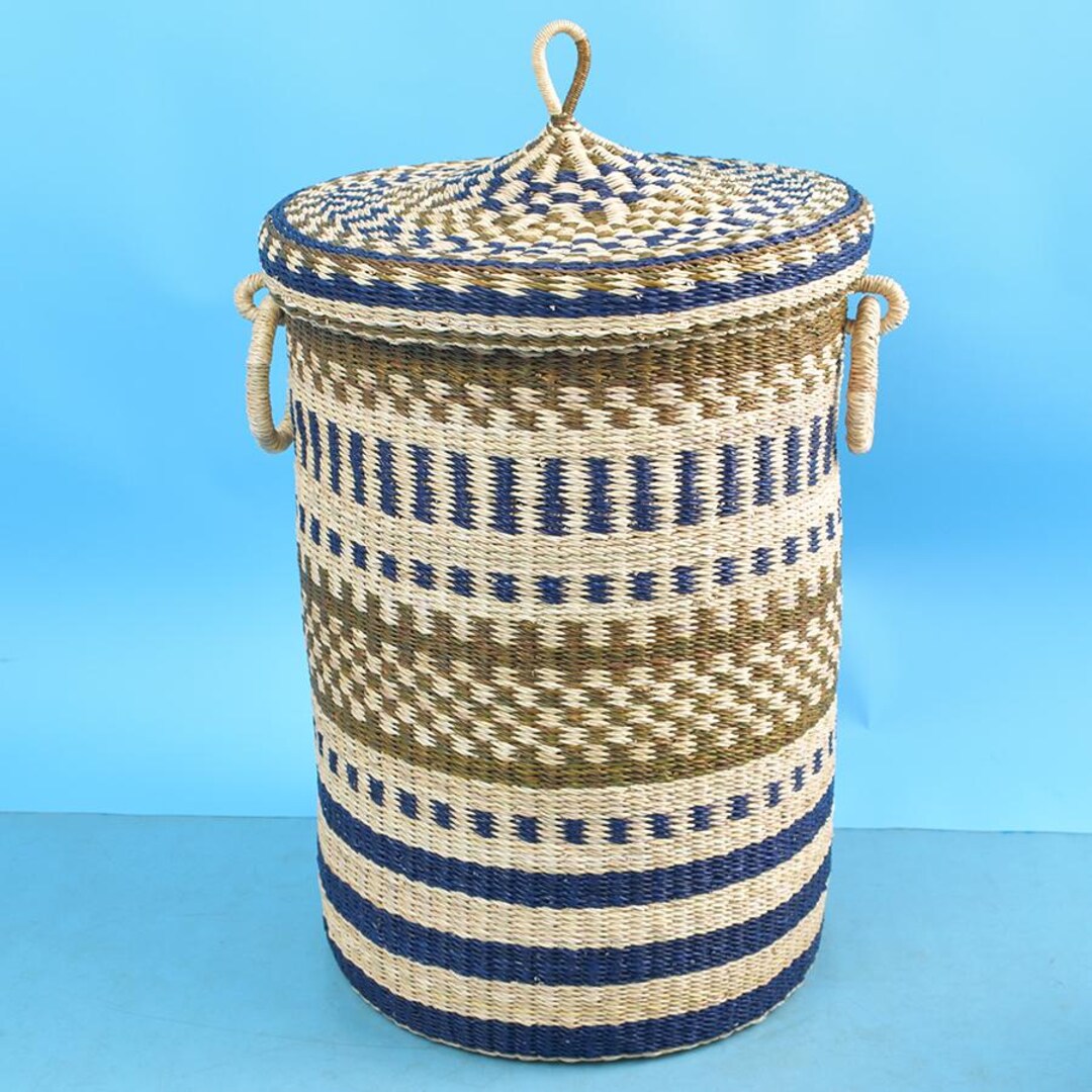 Straw Hamper With Lid| Bolga Woven Tub| Handwoven Laundry Basket With ...