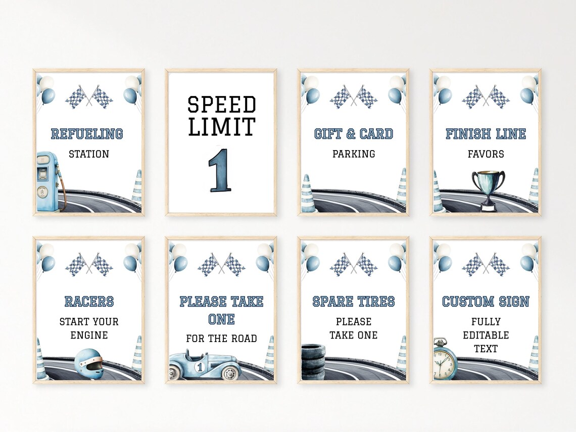Fast One Table Signs, Little Racer 1st Birthday, Editable Racing Party ...
