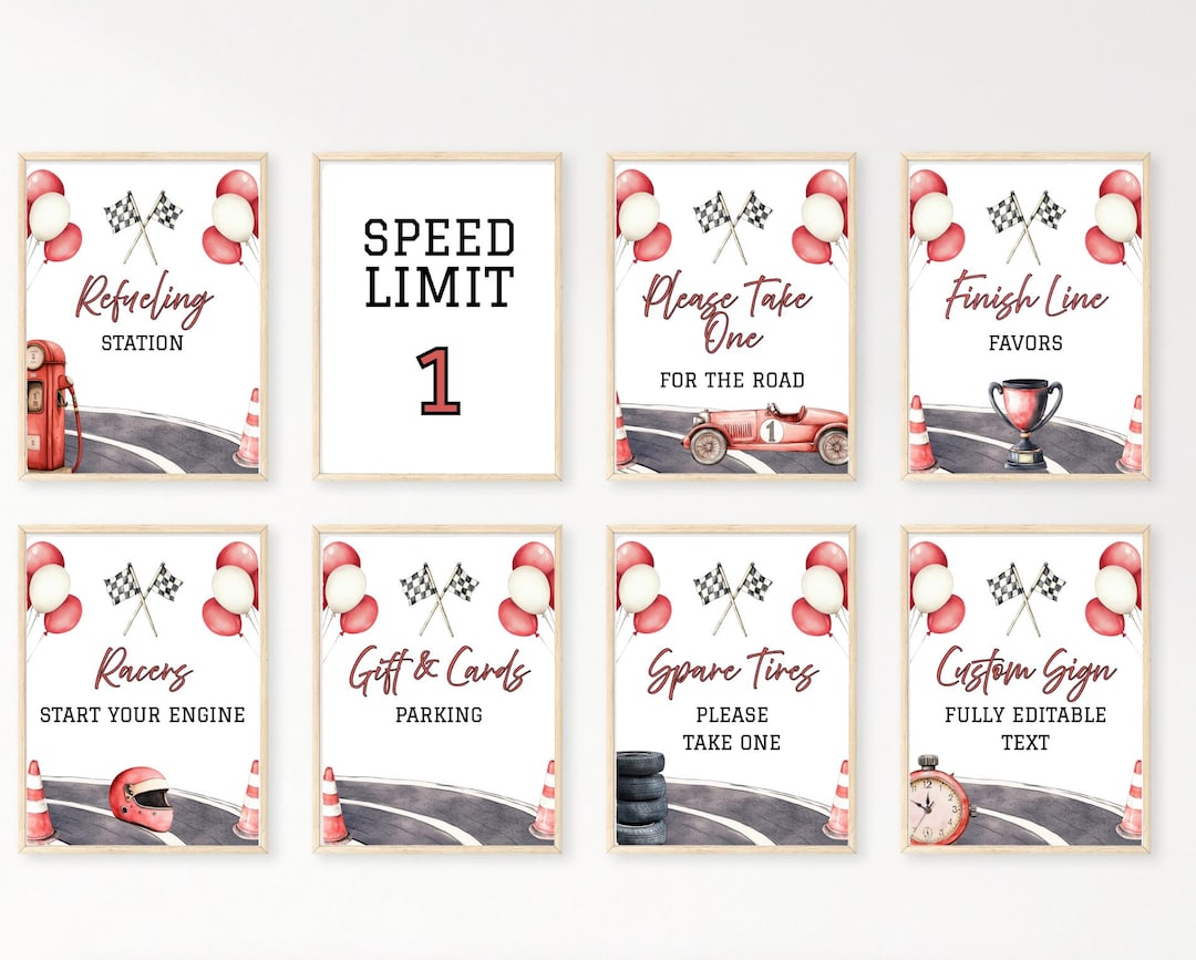 Fast One Table Signs, Little Racer 1st Birthday, Editable Racing Party ...