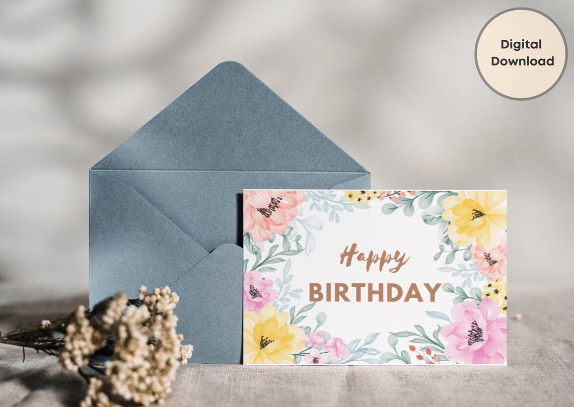 Happy Birthday Card DIGITAL Download Printable With Beautiful ...