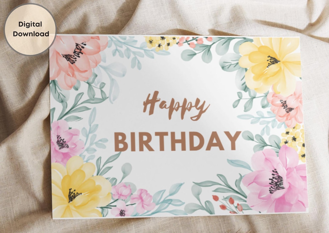 Happy Birthday Card DIGITAL Download Printable With Beautiful ...
