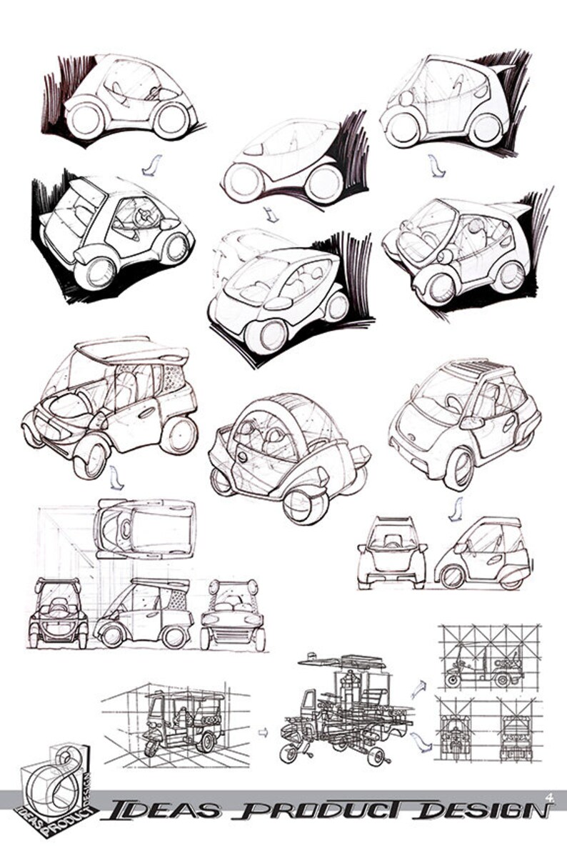 Cute Small Car Design, Drawn by Hand. You Can Create Prototypes ...