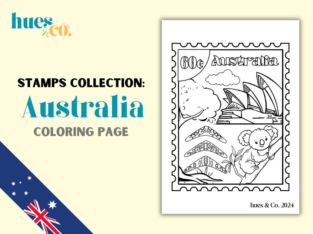 Coloring Page Stamps Collection: Australia by Hues&co. Digital ...