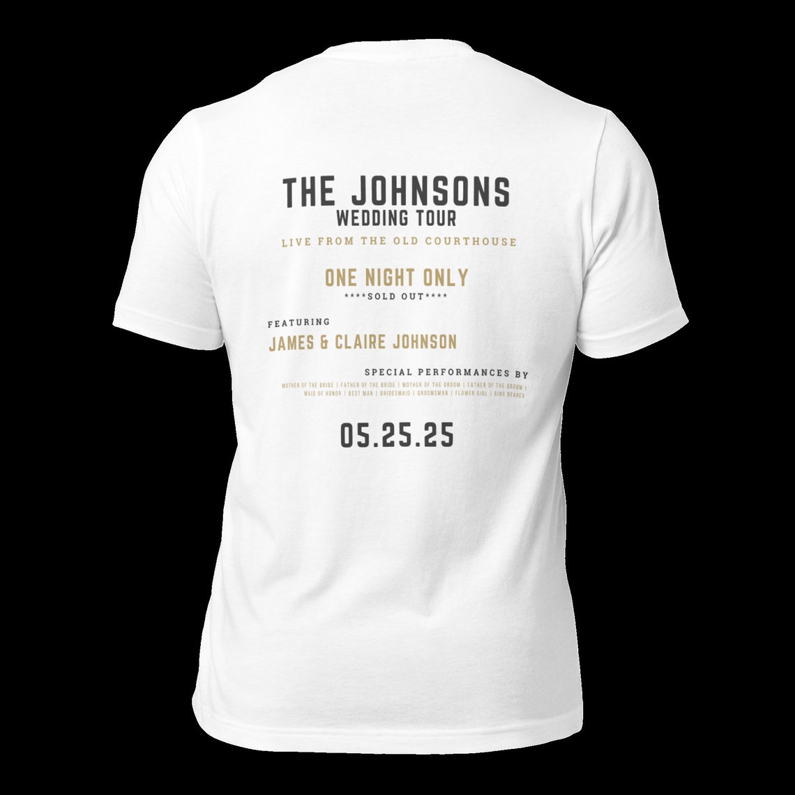 Custom Wedding Concert Unisex T-shirt | Wedding Gifts | T-shirt Toss ...