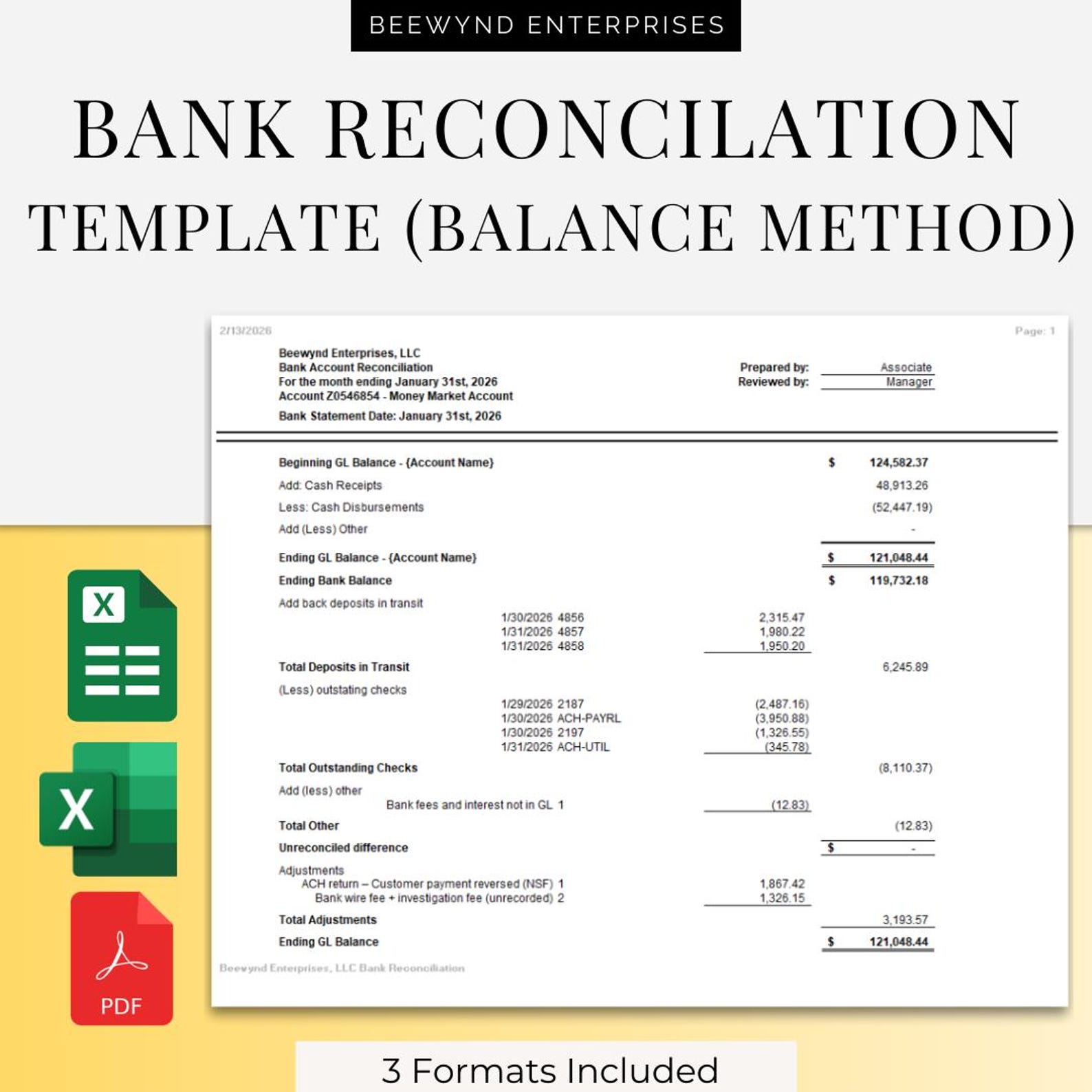 Bank Reconciliation Template – Balance Method, Cash Tie-out (google ...