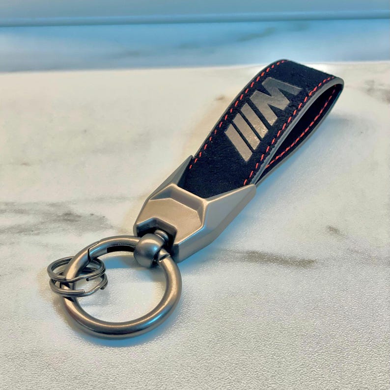 Bmw M Keychain With Bmw M Logo. Alcantara Leather With Red Stitching ...