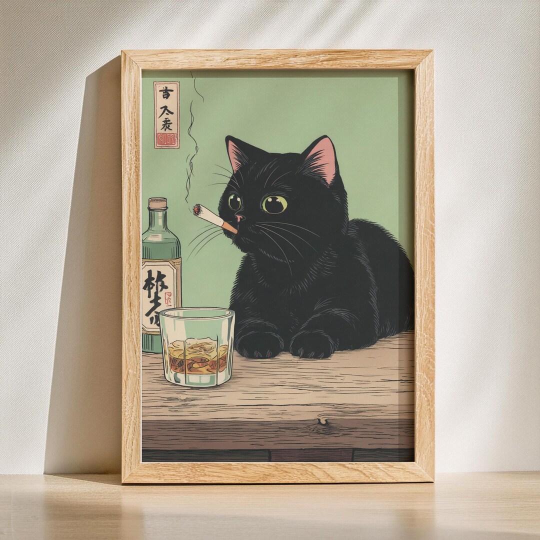 Smoking Cat Art Print, Funny Kitty Poster (digital Download) - Etsy