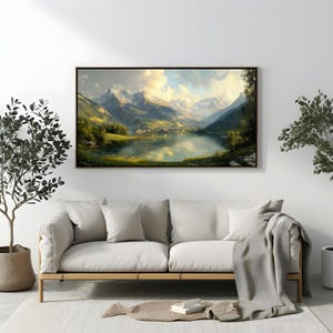 Swiss Alps Lake Scene, Frame TV Art, Scenic Landscape Painting (digital ...