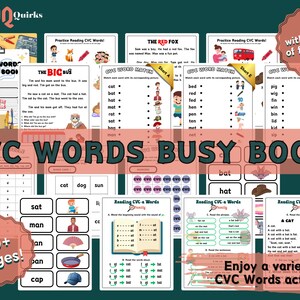 CVC Words Busy Book Printable Flashcards Phonics Word Hunt Puzzle Bingo ...