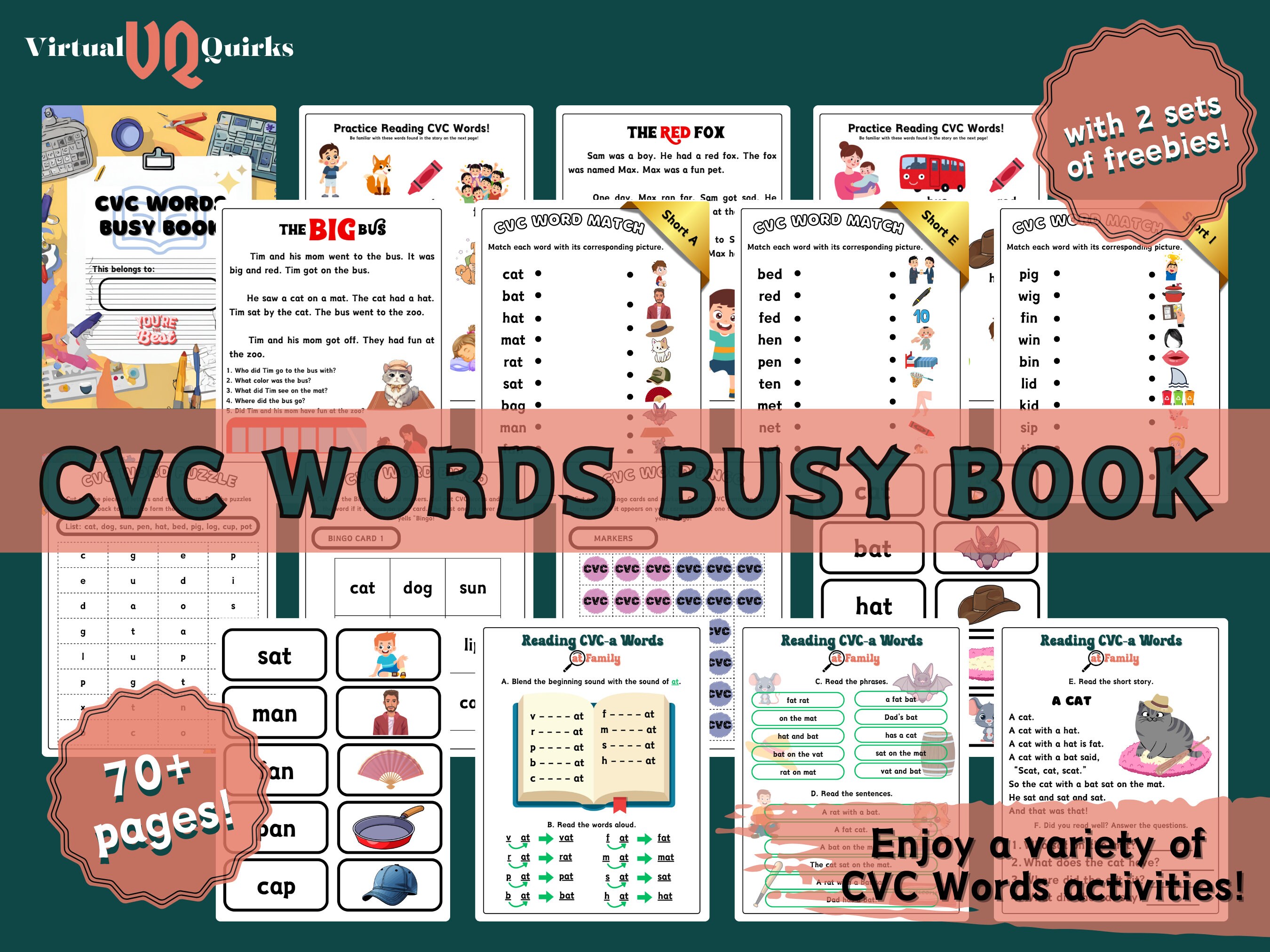 CVC Words Busy Book Printable Flashcards Phonics Word Hunt Puzzle Bingo ...