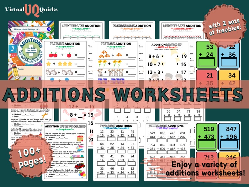 Addition Worksheet Printable One-digit, Two-digit, Three-digit ...