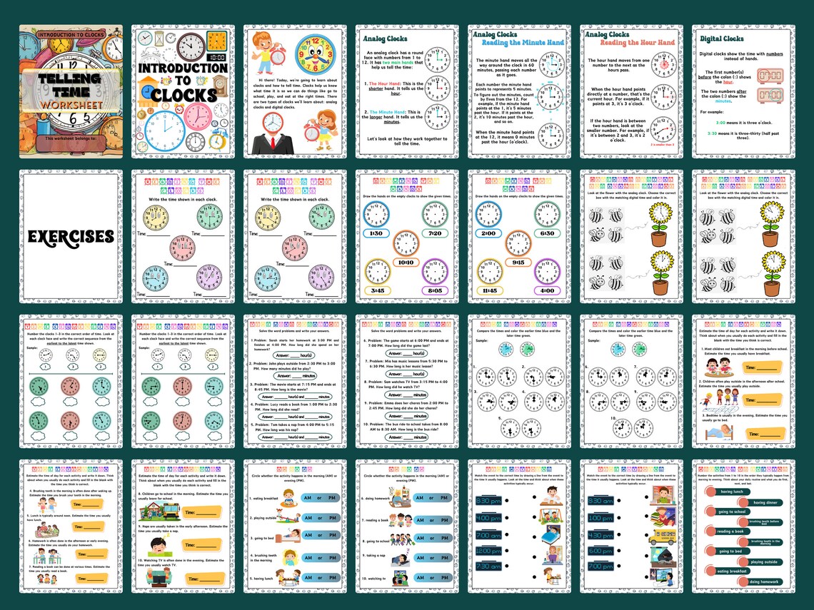 Telling Time Worksheet for Kids Printable | Introduction to Clocks ...