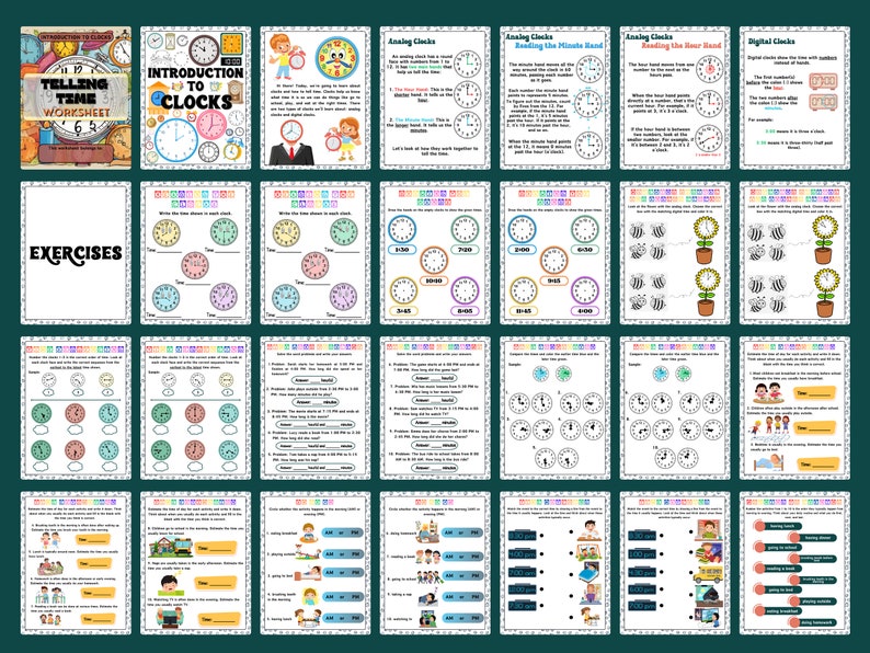 Telling Time Worksheet for Kids Printable Introduction to Clocks With ...