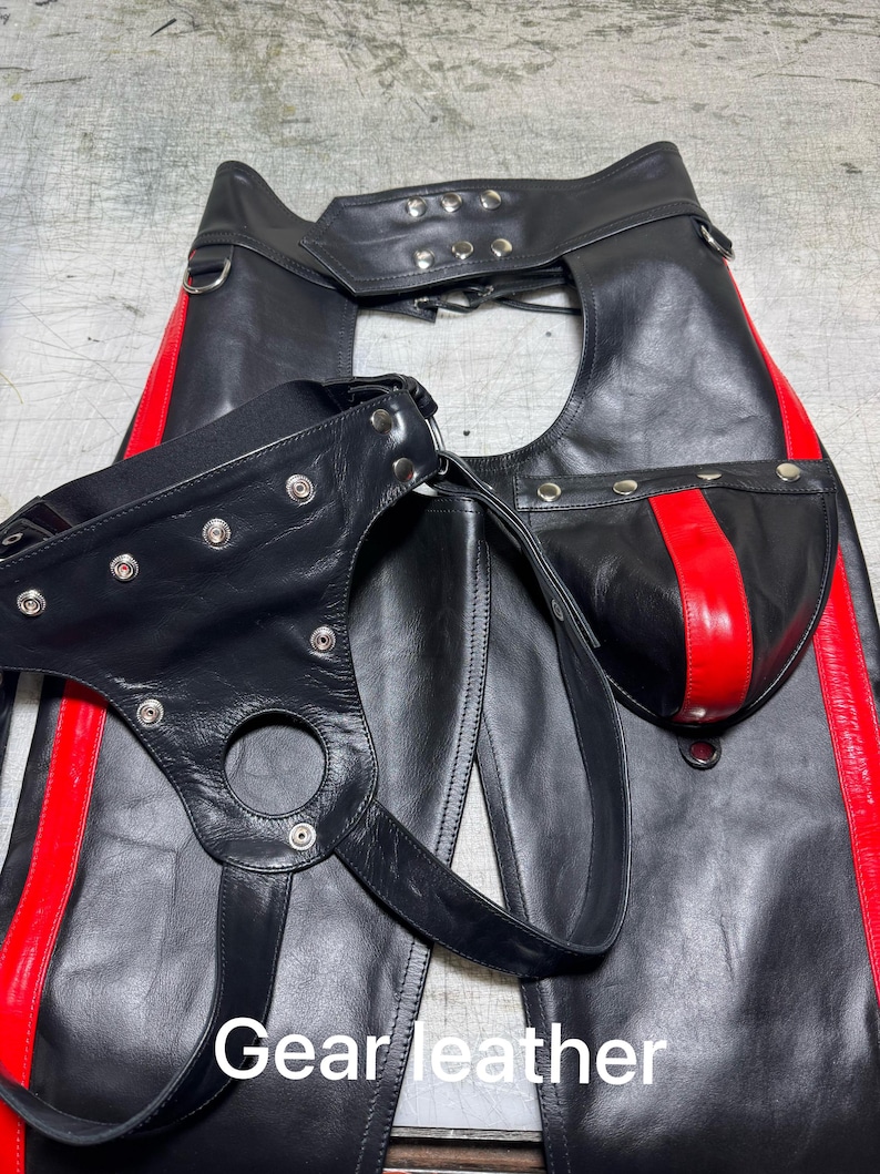 Black Leather Chaps With Red Strips Men Genuine Cow Leather Motorcycle ...