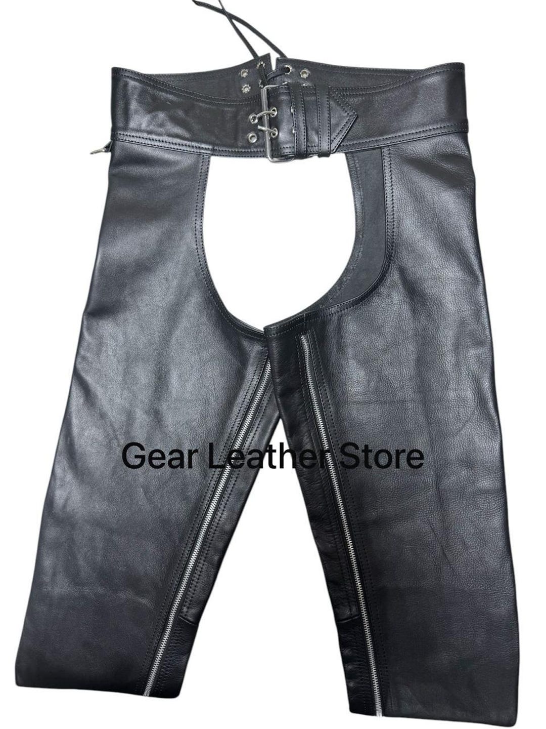 Black Leather Chaps Men Genuine Leather Motorcycle Chaps Sheep Leather ...